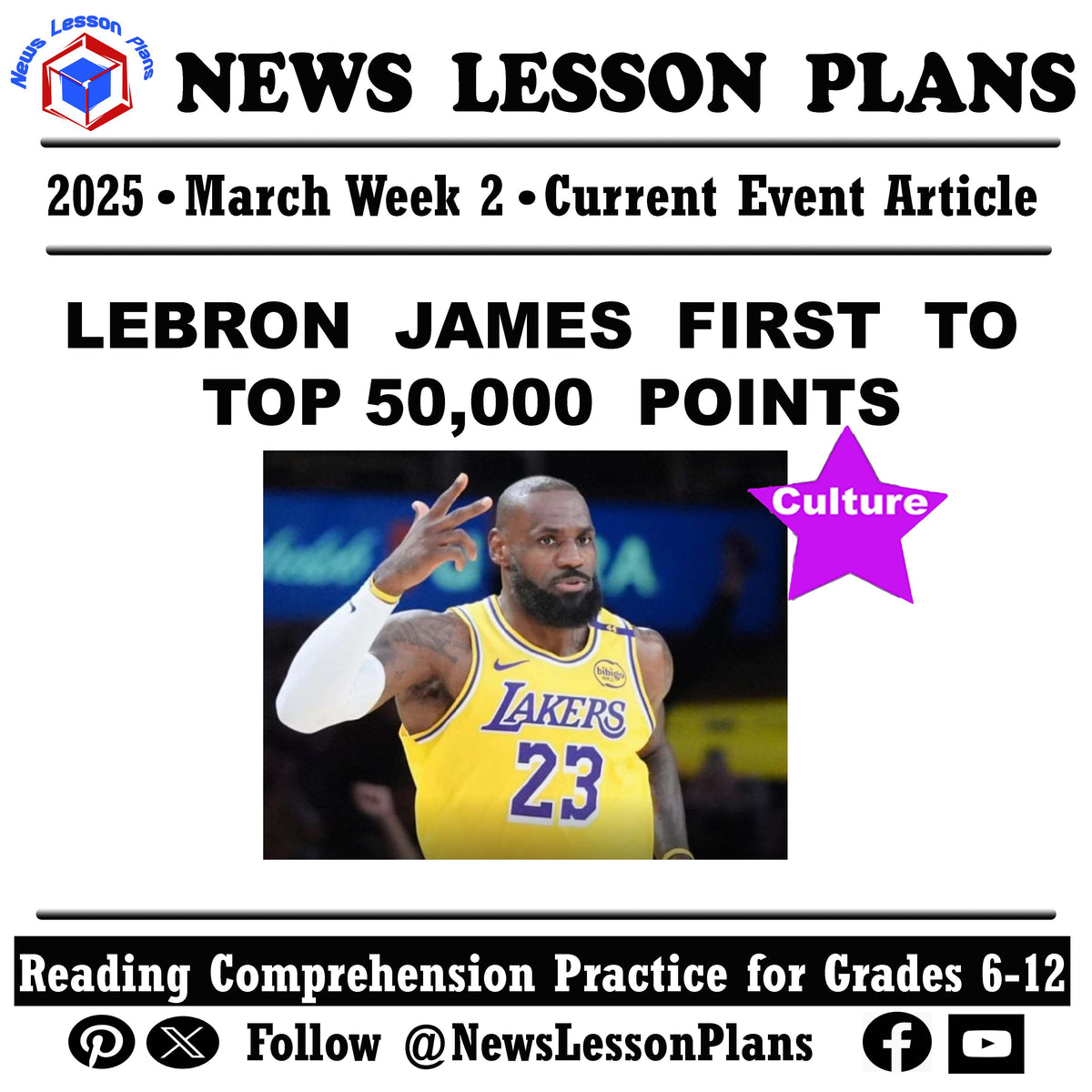 LeBron James First to Reach 50,000 Points - PDF Lesson Plan for Reading ...
