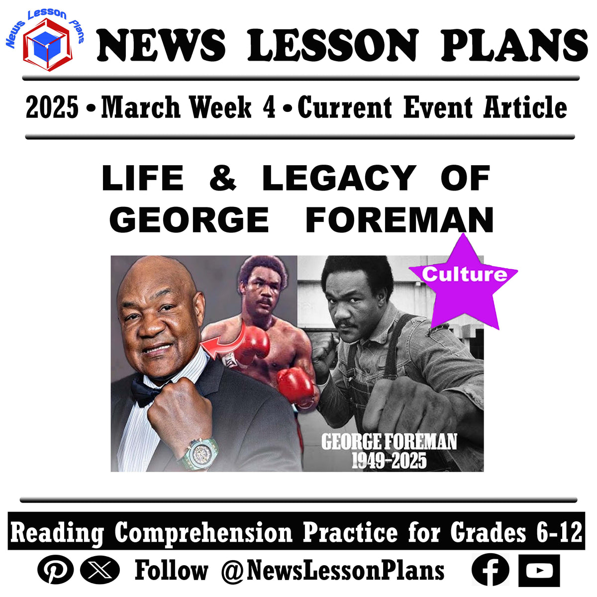 The Life & Legacy of George Foreman-Printable Lesson Plan for Reading ...
